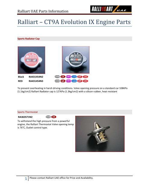Ralliart â€“ CT9A Evolution IX Engine Parts - Al Habtoor Motors