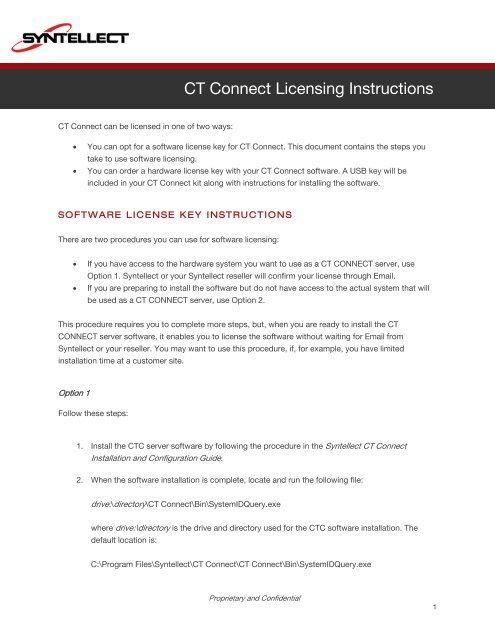 CT Connect Licensing Instructions - Syntellect