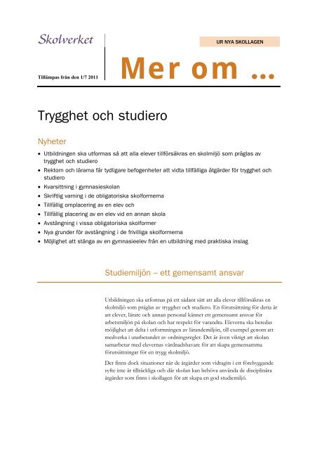 Trygghet och studiero - Skolverket
