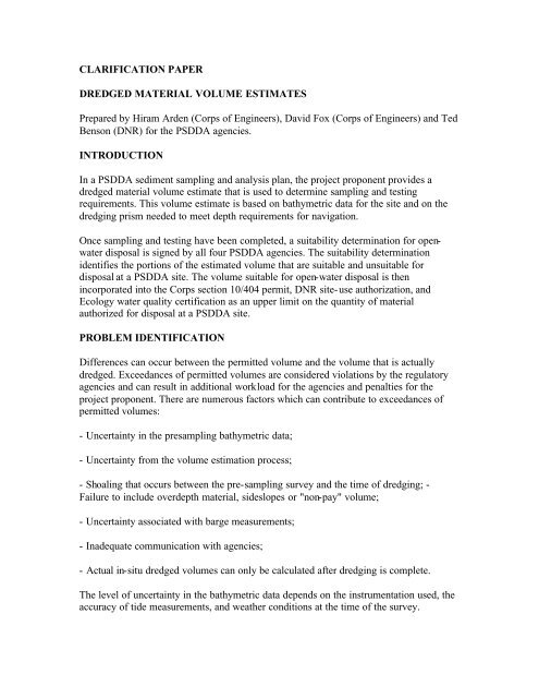 CLARIFICATION PAPER DREDGED MATERIAL VOLUME ...