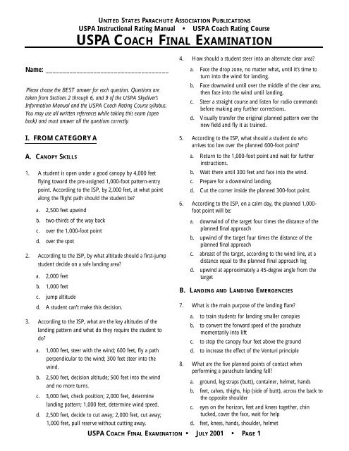 USPA COACH FINAL EXAMINATION