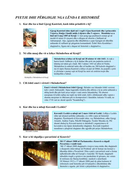 Histori - pyetje dhe përgjigje