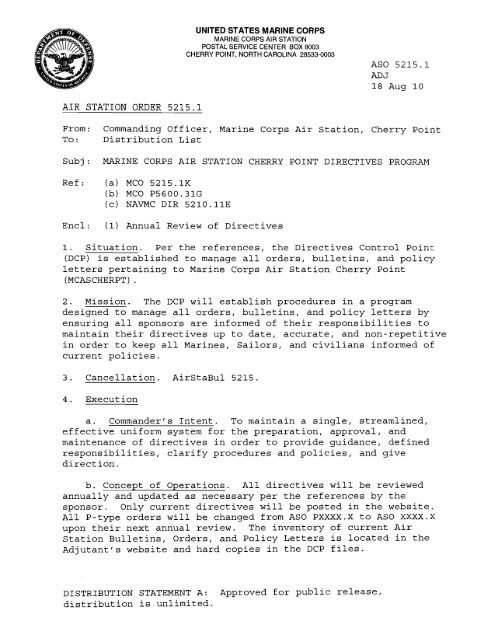 AIR STATION ORDER 5215.1 - MCAS Cherry Point - Marine Corps