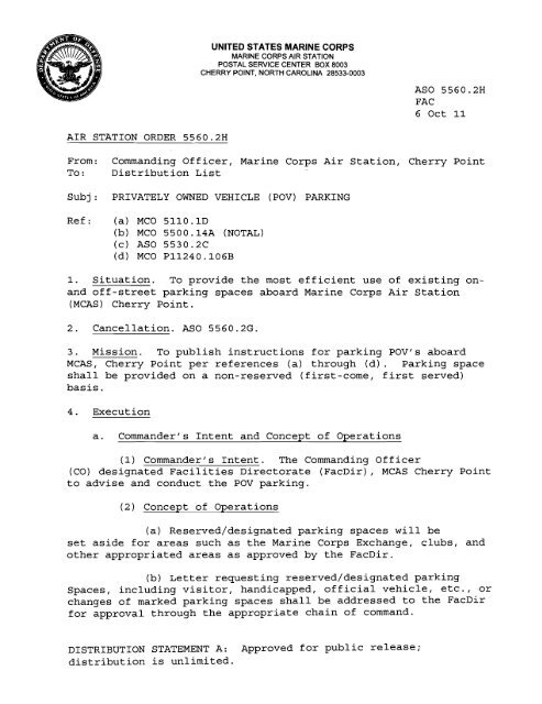 (a) MCO 5110.1D - MCAS Cherry Point - Marine Corps