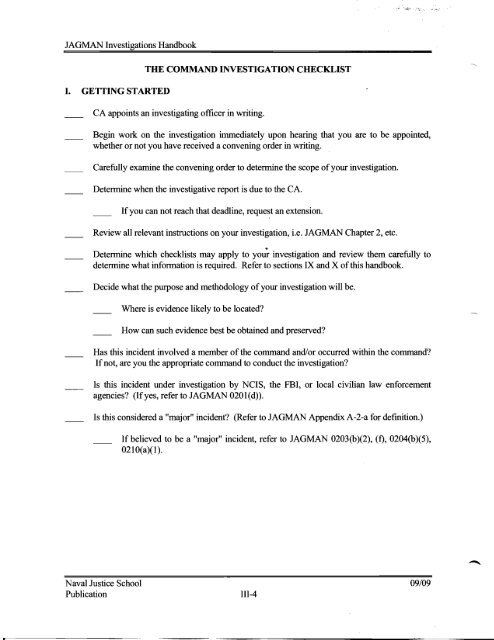 Command Investigation Checklist - MCAS Cherry Point