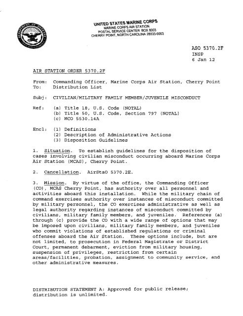 ASO 5370.2F - MCAS Cherry Point - Marine Corps