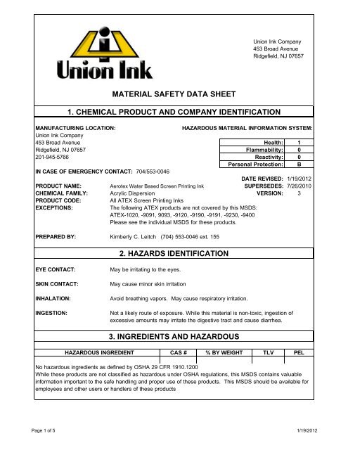 MSDS - Union Ink Company