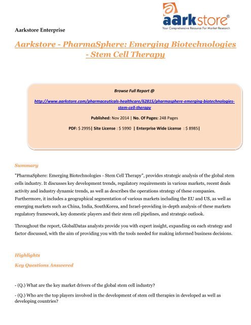 Aarkstore - PharmaSphere: Emerging Biotechnologies - Stem Cell Therapy