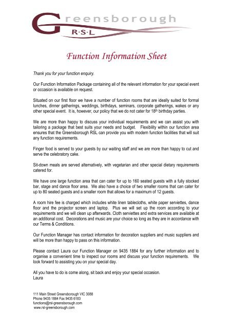 Function Information Sheet - Rsl-greensborough.com