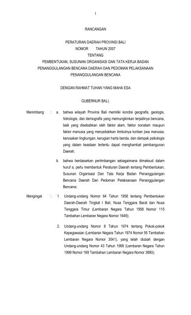 Rancangan Perda Provinsi Bali tentang Pembentukan ... - GITEWS
