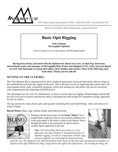 Basic Optimist Rigging - McLaughlin Boat Works