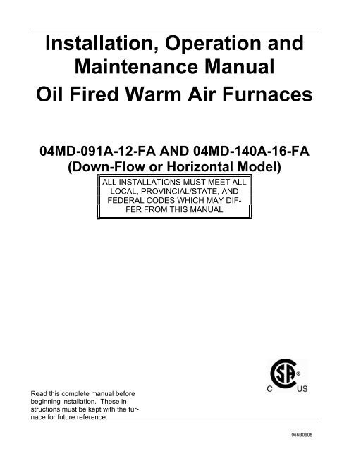 Installation, Operation and Maintenance Manual Oil Fired ... - Nordyne