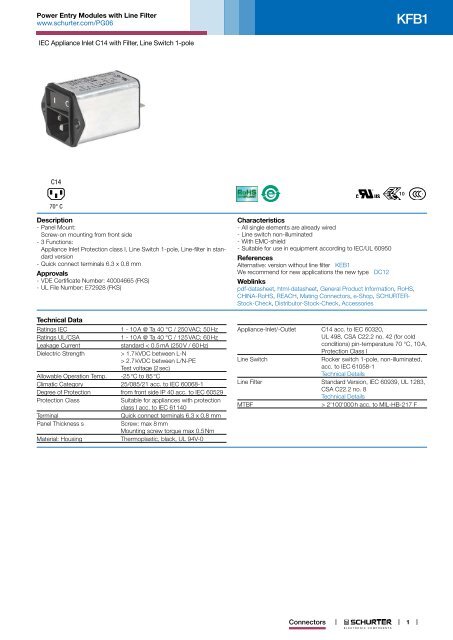 KFB1 - Power Entry Modules with Line Filter - Schurter