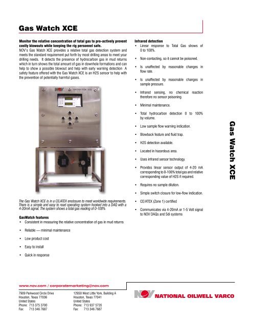 Gas Watch XCE Gas W atch X CE - National Oilwell Varco