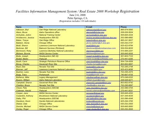 Facilities Information Management System / Real Estate 2007 ... - FIMS
