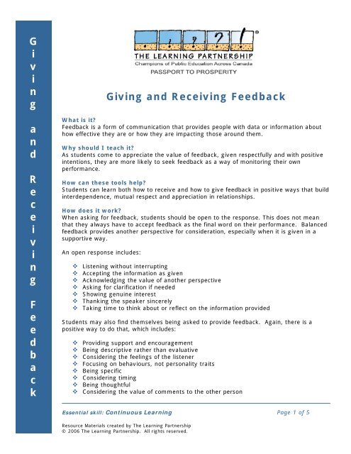 Giving and Receiving Feedback