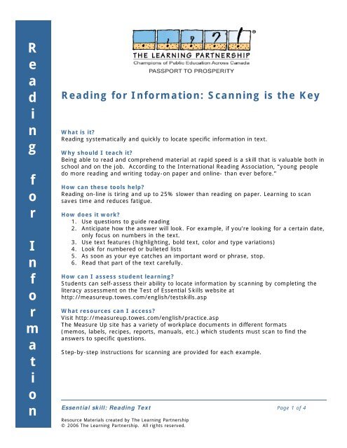 Reading for Information: Scanning is the Key