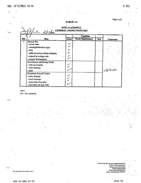 appendix b landfill inspection forms - Documents for Moffett Field