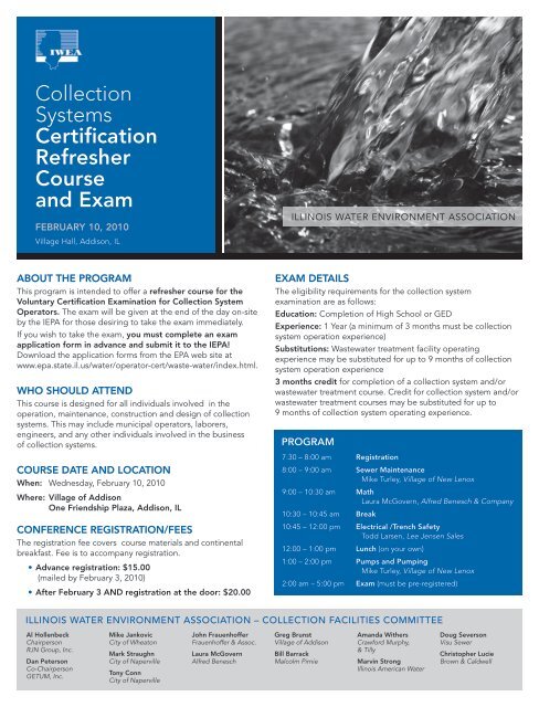 Collection Systems Certification Refresher Course and Exam