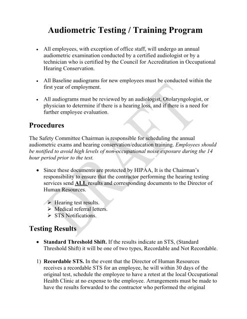 Audiometric Testing / Training Program