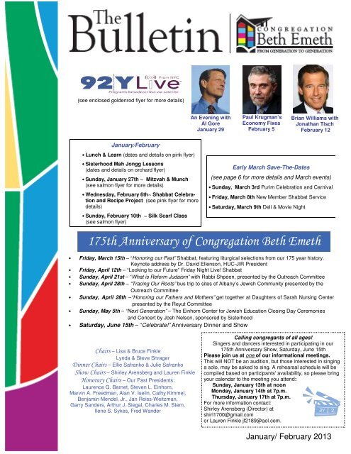 January/February 2013 Bulletin - Congregation Beth Emeth, Albany ...