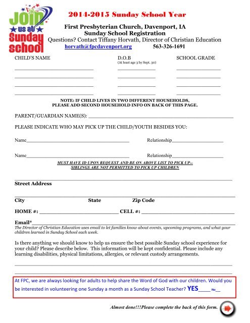 Sunday School Registration Form Template