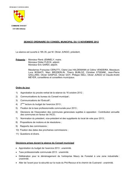 DELIBERATION DU CONSEIL MUNICIPAL Séance du 17 Octobre 2013