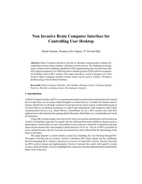 Non Invasive Brain Computer Interface for ... - C-DAC, Noida