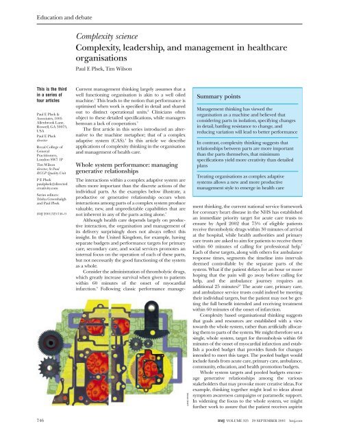 Complexity science Complexity, leadership, and management in ...