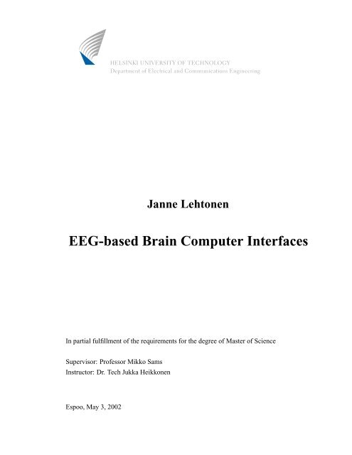 Janne Lehtonen EEG-based Brain Computer Interfaces - LCE