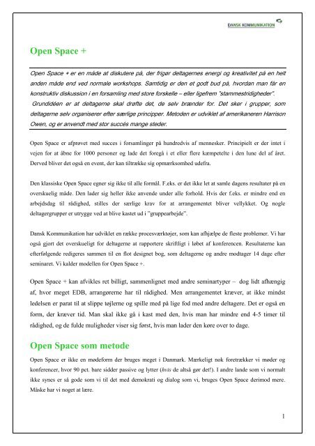 Open Space + Open Space som metode - Dansk Kommunikation