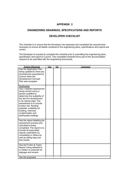 Appendix 2 -Developer Checklist for Engineering plans