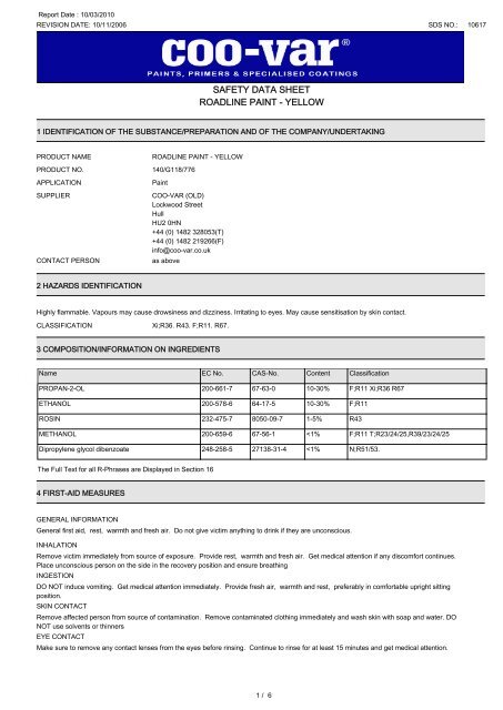 SAFETY DATA SHEET ROADLINE PAINT - YELLOW