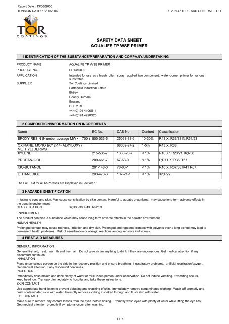 SAFETY DATA SHEET AQUALIFE TP WSE PRIMER - Promain