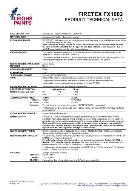 FIRETEX FX1002 - Promain