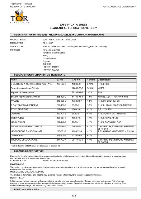 safety data sheet elastaseal topcoat dove grey - Promain