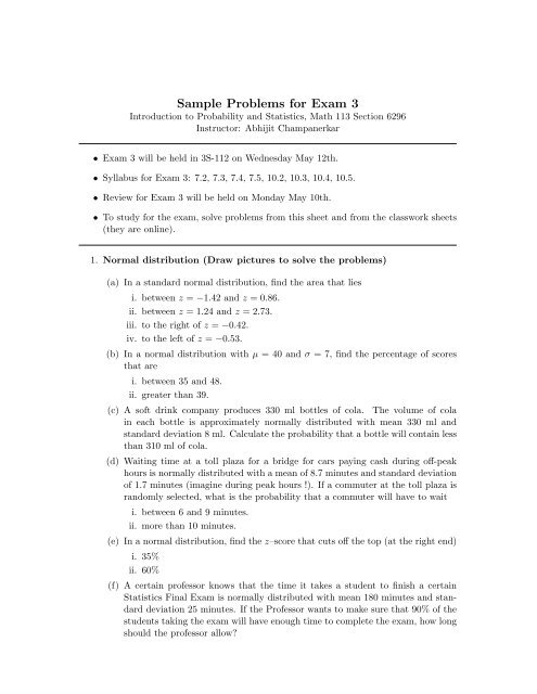 Sample Problems for Exam 3