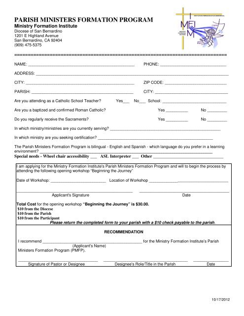 parish ministers formation program - the Diocese of San Bernardino