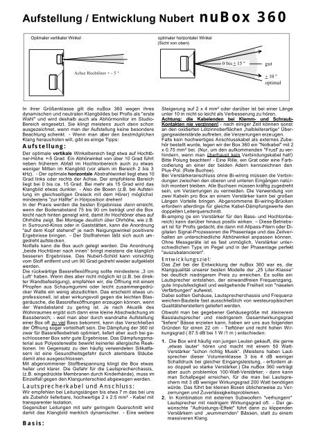 Aufstellung / Entwicklung Nubert nuBox 360