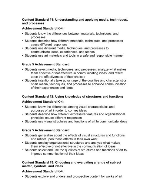 to read the K-5 National Standards for Visual Arts - KT Murphy ...