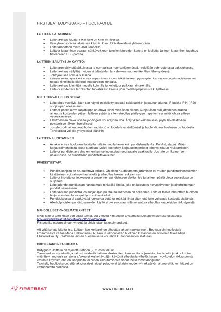 FIRSTBEAT BODYGUARD – HUOLTO-OHJE
