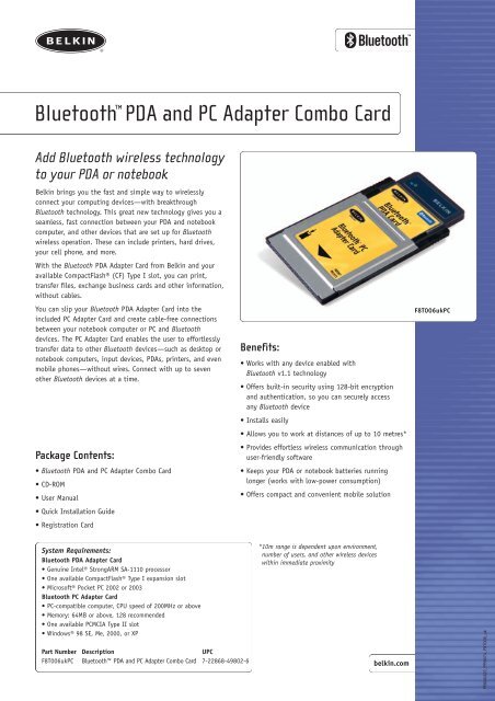 Bluetooth™ PDA and PC Adapter Combo Card