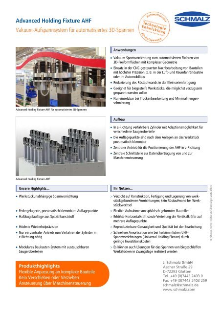 Advanced Holding Fixture AHF Vakuum-Aufspannsystem ... - Schmalz