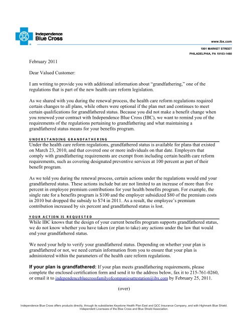 February 2011 Dear Valued Customer: I am writing to provide you ...