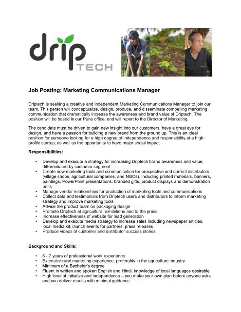 Job Posting: Marketing Communications Manager - Driptech