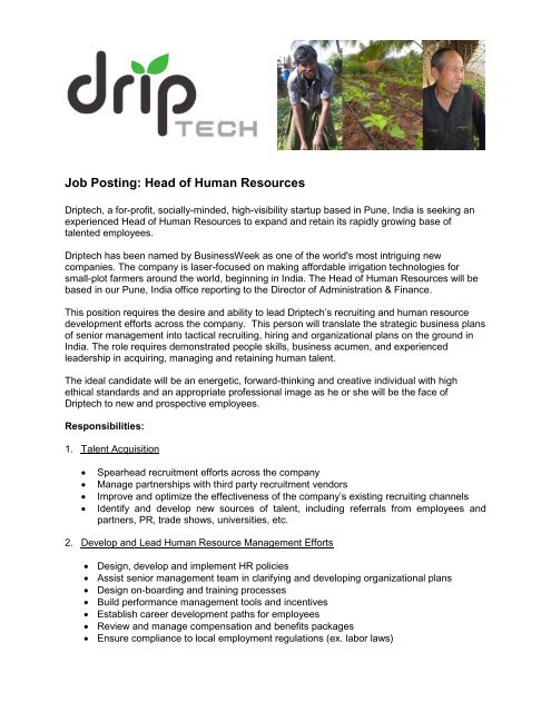 Job Posting: Head of Human Resources - Driptech