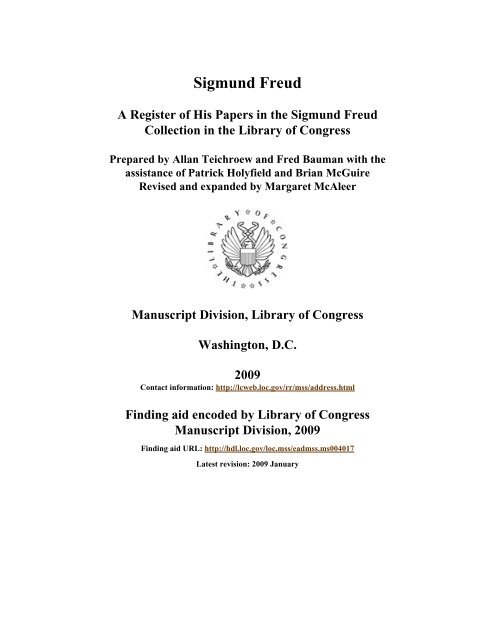 Sigmund Freud Papers - American Memory - Library of Congress
