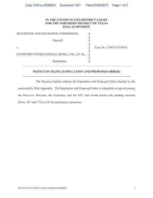Notice of Filing (Stipulation and Proposed Order) - Stanford ...
