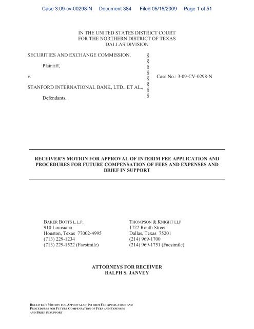 Application by Receiver for Approval of Payment of Fees and ...