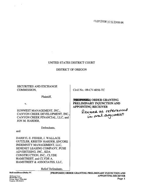 Order Granting Preliminary Injunction and Appointing Receiver - The ...